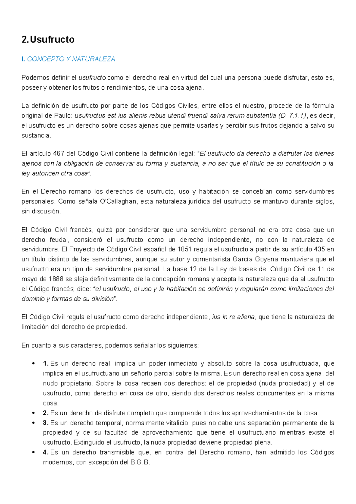 2.- Usufructo - 2 I. CONCEPTO Y NATURALEZA Podemos definir el usufructo ...