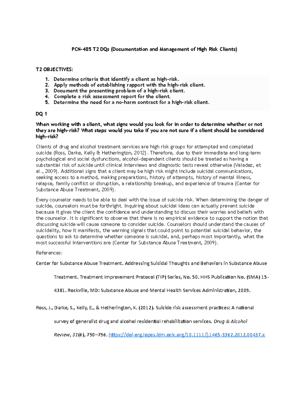 Documentation and Management of High Risk Clients - Studocu