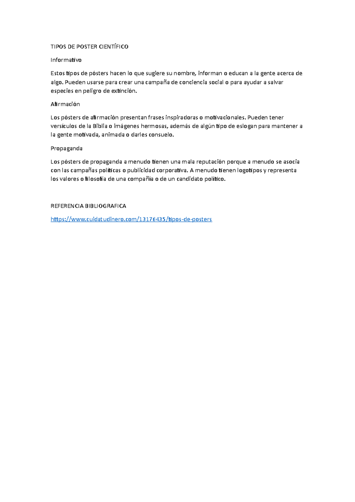 Tipos DE Poster Científico - TIPOS DE POSTER CIENTÍFICO Informativo ...