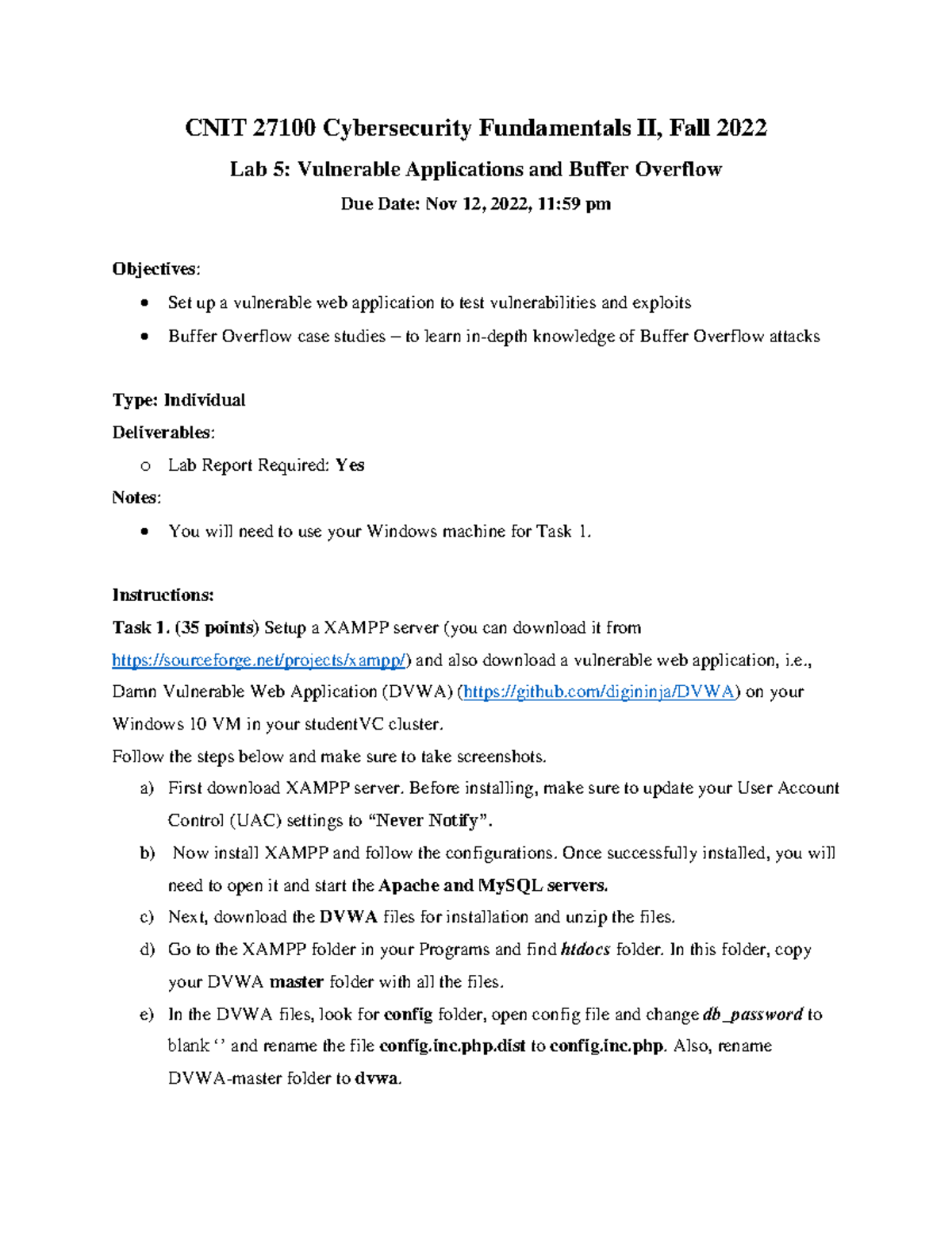 CNIT271 Lab5 Fall22 - lab 5 of salams 271 - CNIT 27100 Cybersecurity Fundamentals II, Fall 2022 ...