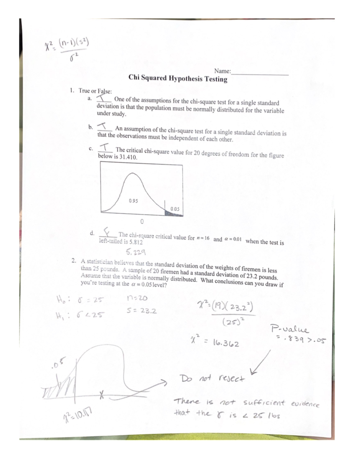 Chi Squared Hypothesis Testing Worksheet - BUS 205 - Studocu