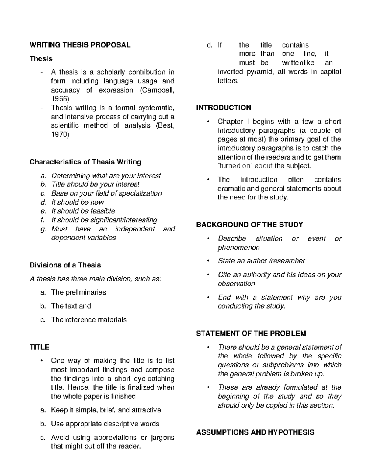 Writing Thesis Proposal WRITING THESIS PROPOSAL Thesis A Thesis Is A