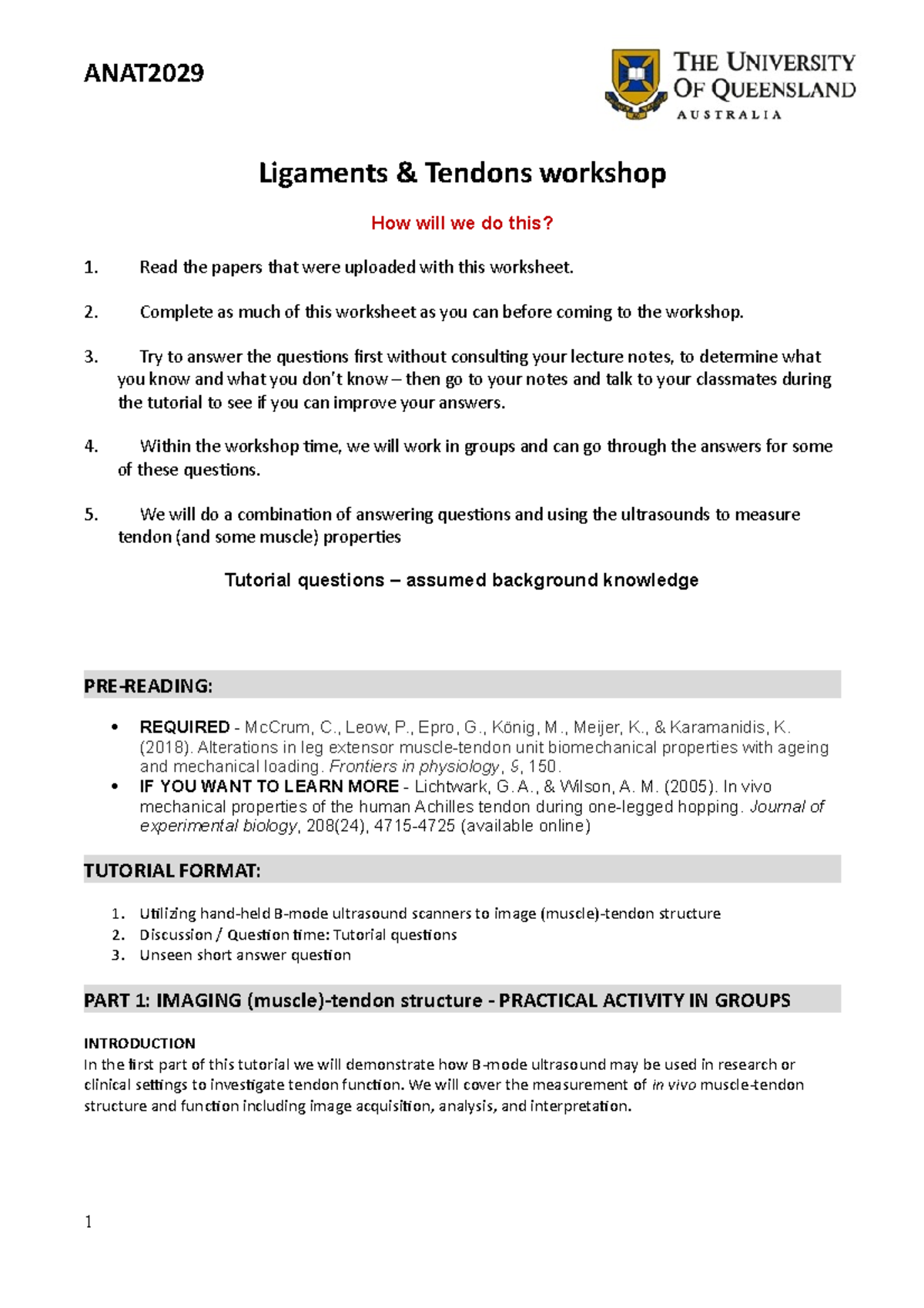 ANAT2029 - Tendon+ligament workshop - Ligaments & Tendons workshop How ...
