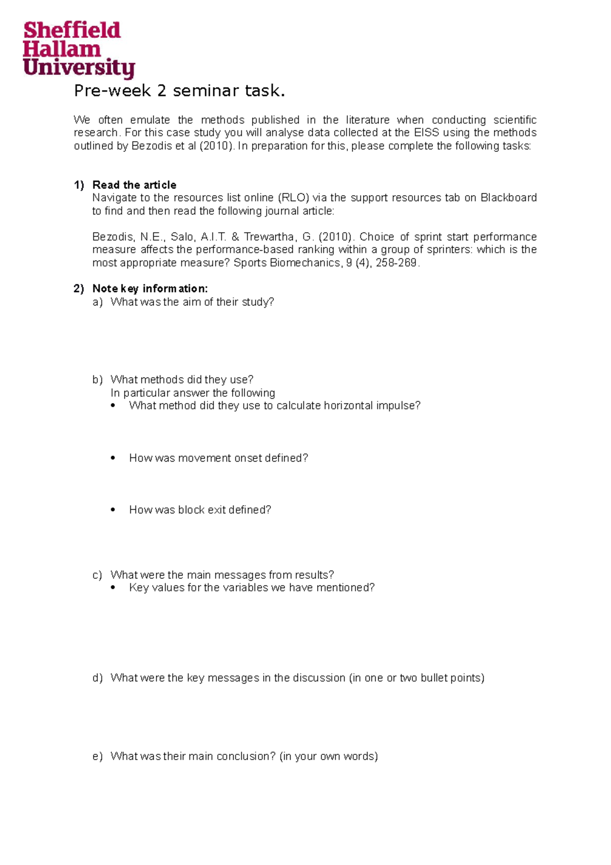 Pre week 2 task - Pre week 2 task - Pre-week 2 seminar task. We often ...