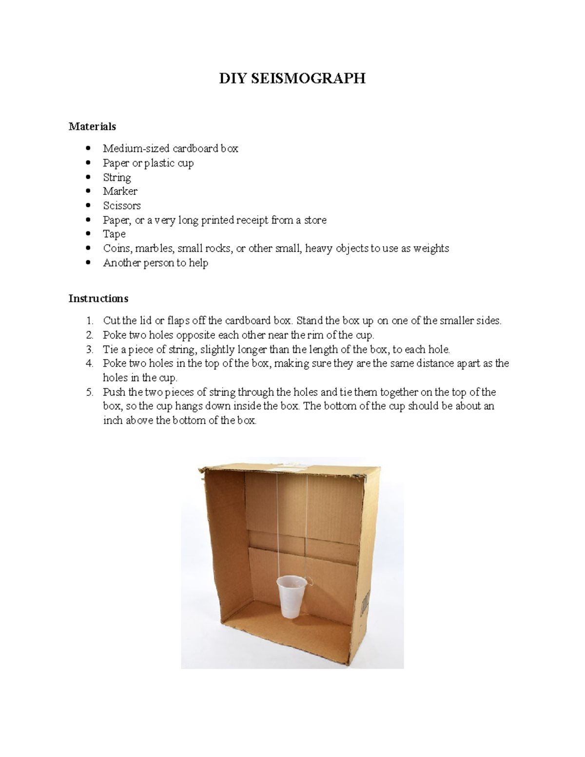 DIY Seismograph - This is a document. - DIY SEISMOGRAPH Materials ...