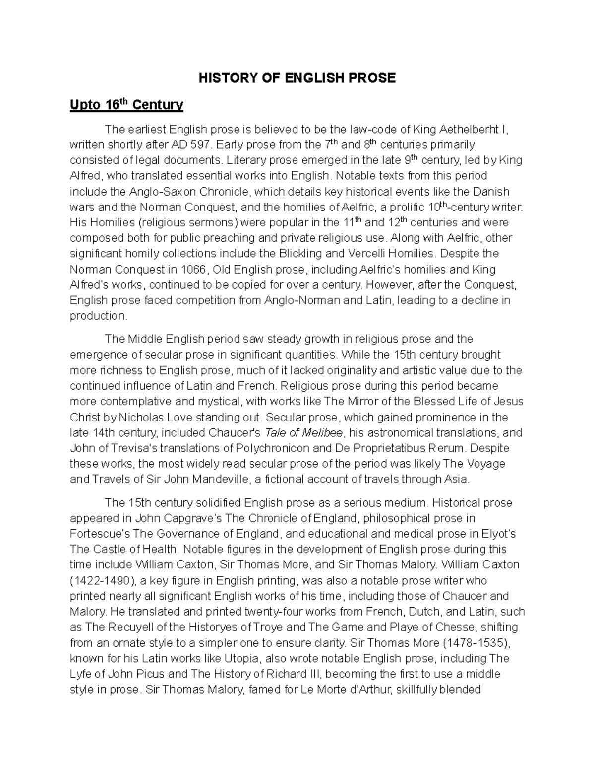 Introduction to prose IV - HISTORY OF ENGLISH PROSE Upto 16th Century ...