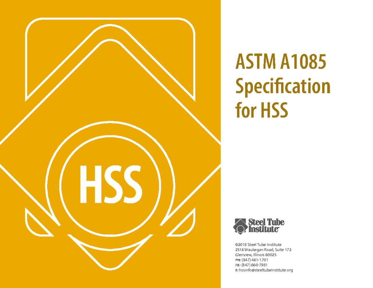 HSS1801 A1085 Specification Brochure 030918 - ASTM A Specification for ...
