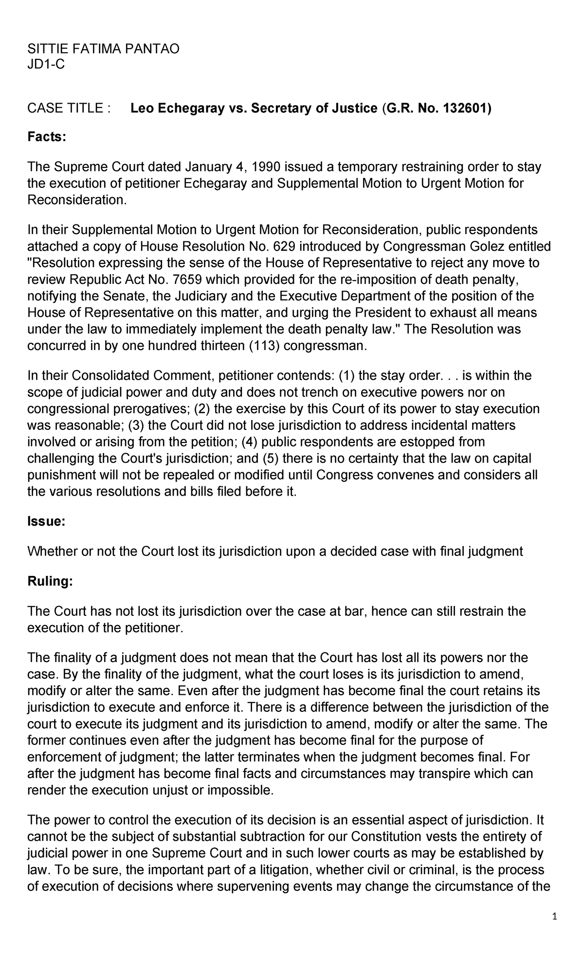 CIV PRO Cases PASS ON MON - SITTIE FATIMA PANTAO JD1-C CASE TITLE : Leo ...