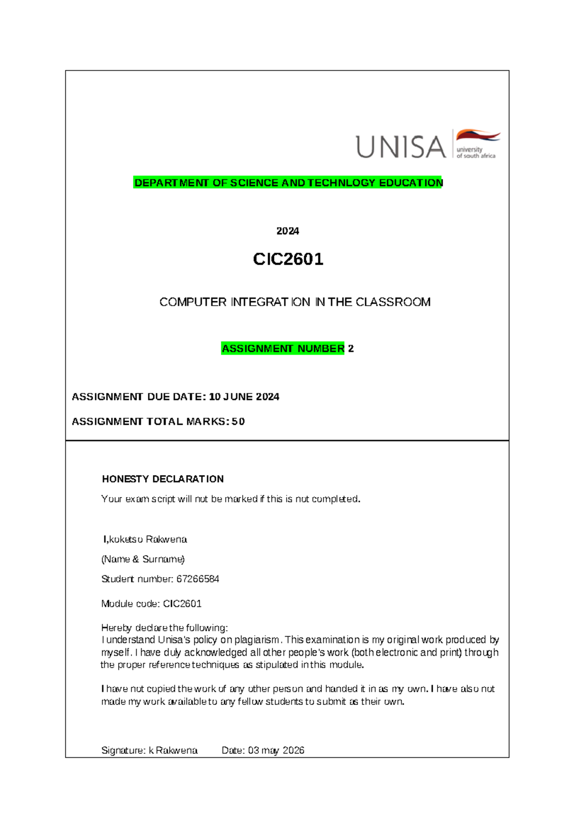 67266584 - DEPARTMENT OF SCIENCE AND TECHNLOGY EDUCATION 2024 CIC COMPUTER INTEGRATION IN THE ...