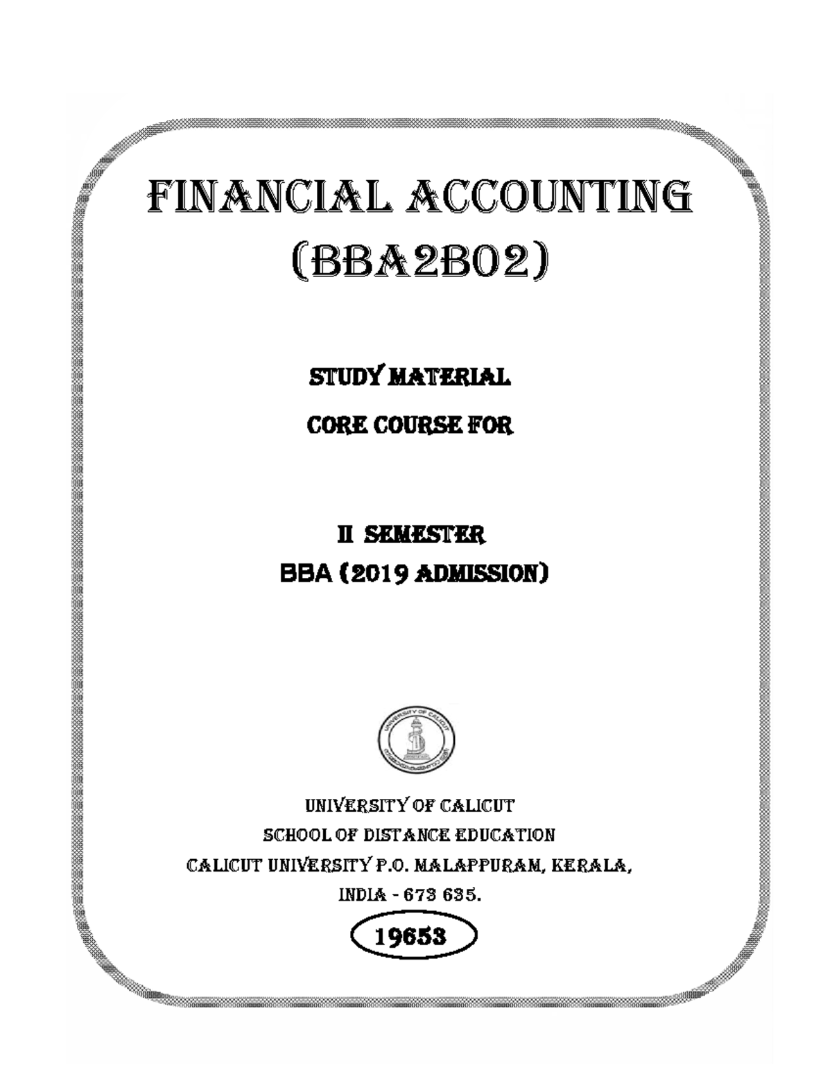 II Sem. - Financial Accounting - 2019 Admn - Study Material CORE COURSE ...