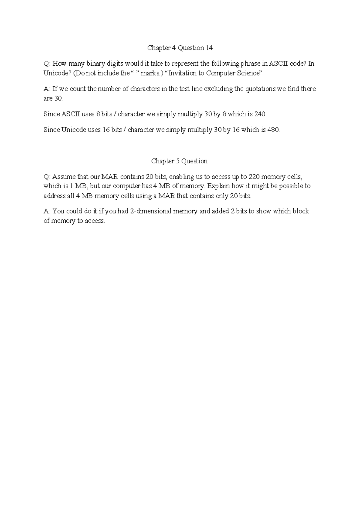 Assignment 2 - Chapter 4 Question 14 Q: How many binary digits would it take to represent the ...