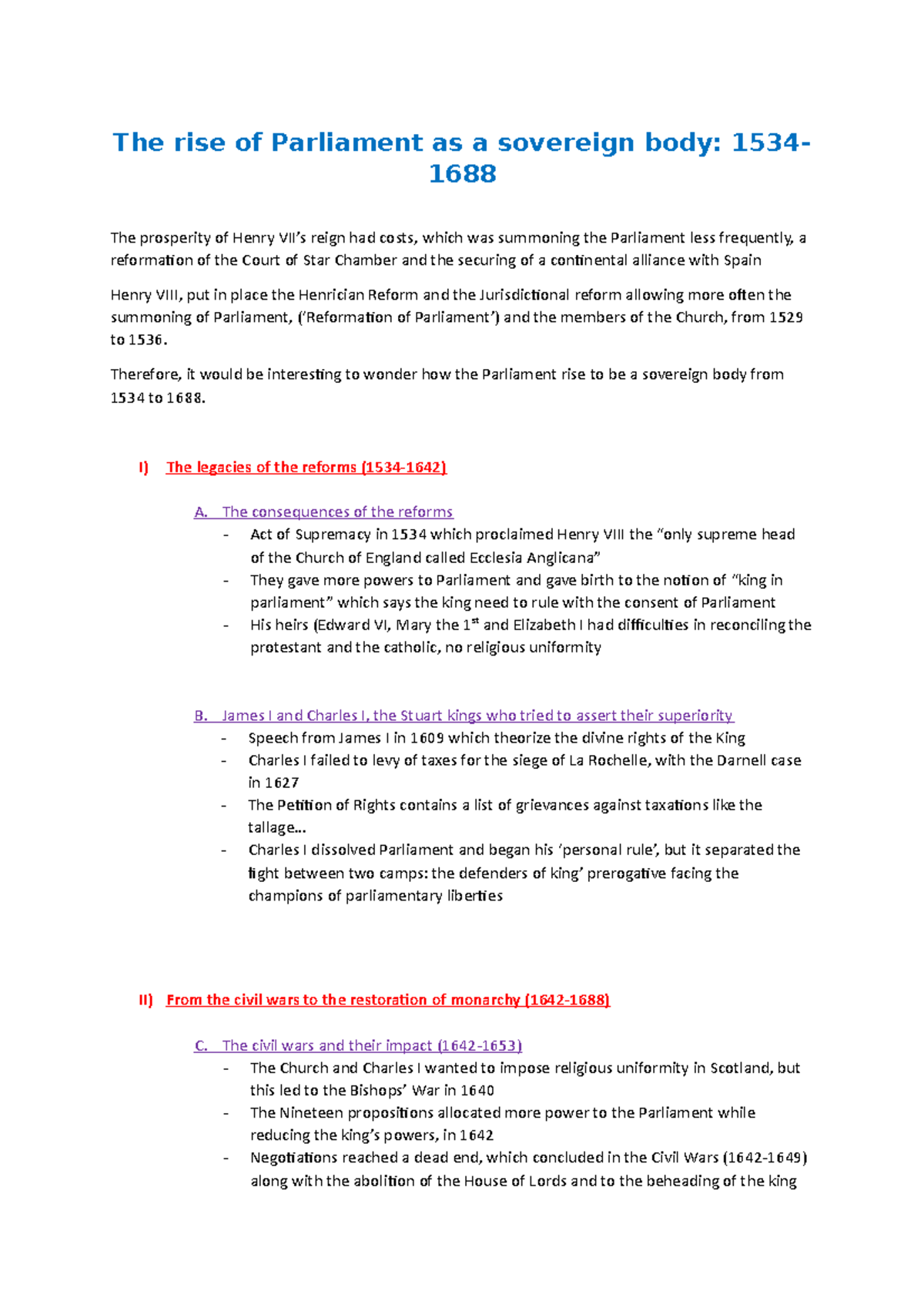 The rise of Parliament as a sovereign body - Therefore, it would be ...