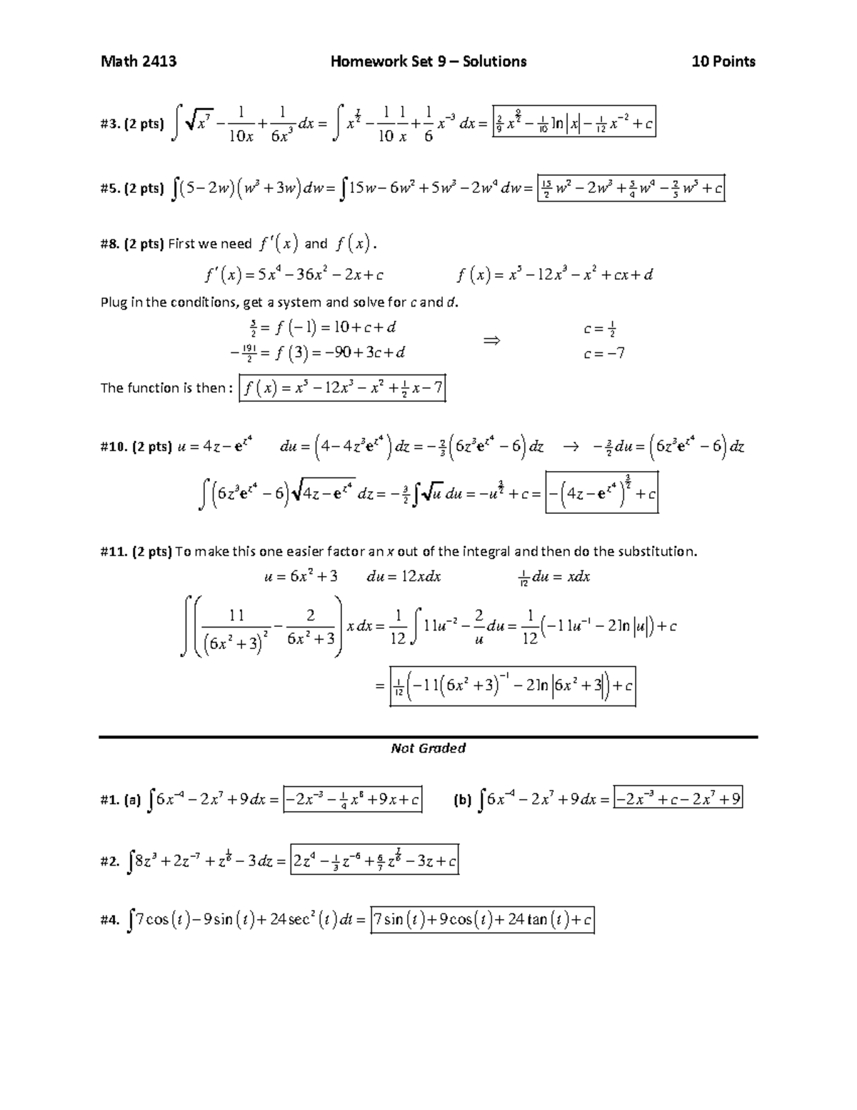 Hw 09 key fall 2016 - Math 2413 Homework Set 9 – Solutions #3. (2 pts ...