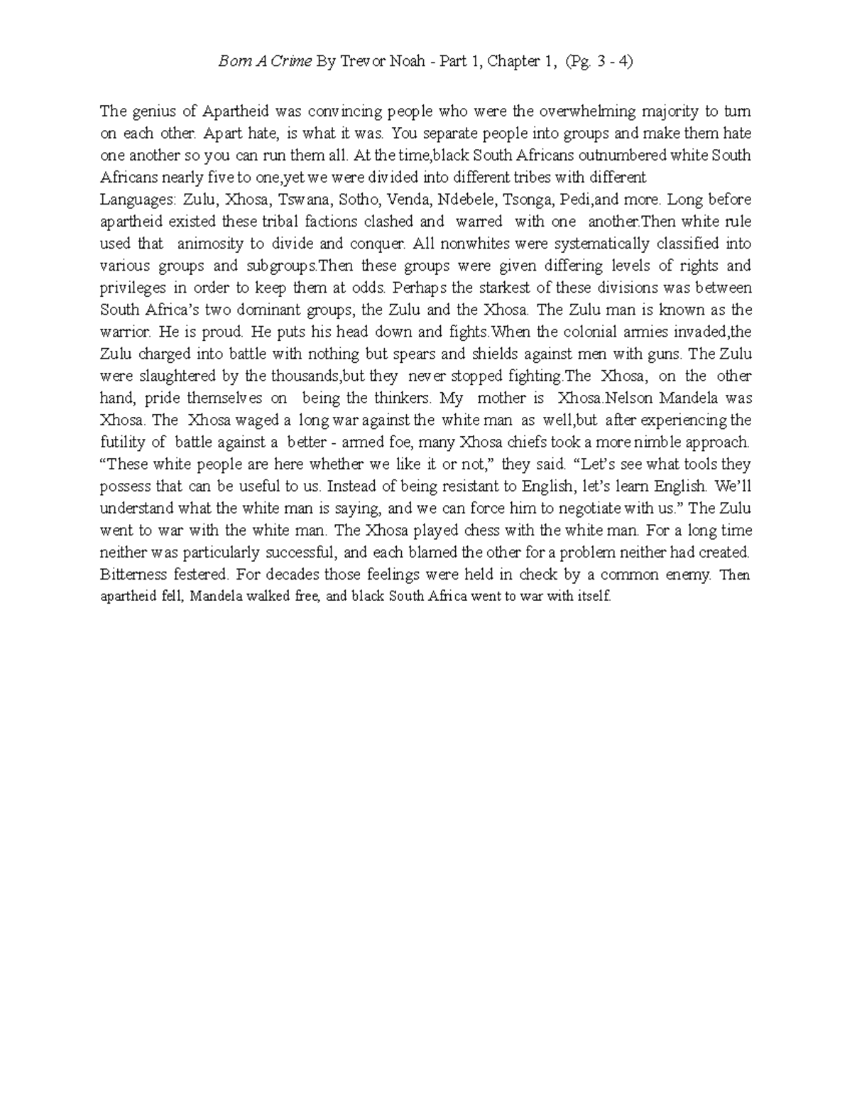 Literary Extract - English - Born A Crime By Trevor Noah - Part 1 ...