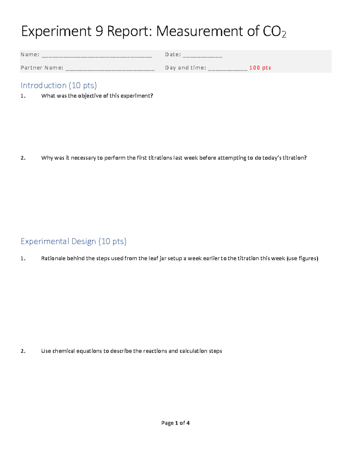 Experiment 9 Report ( Print) - Experiment 9 Report: Measurement of CO 2 Name: - Studocu