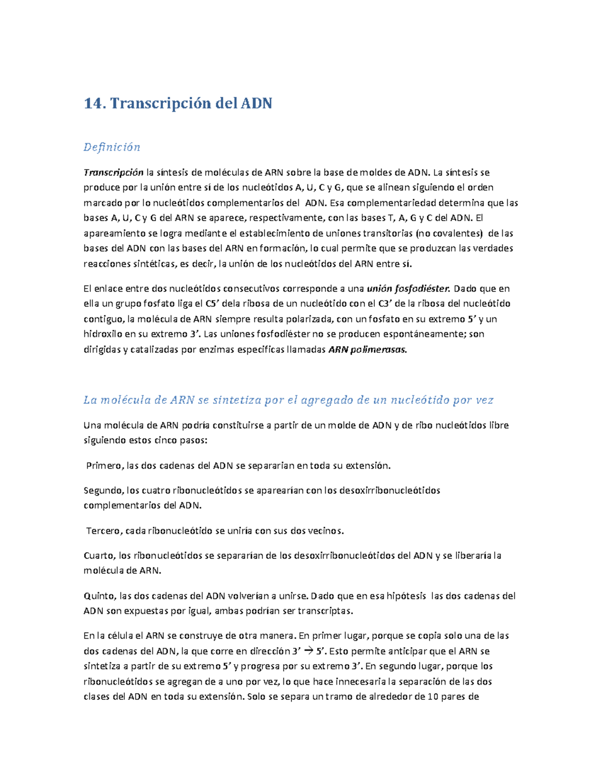 Transcripcion del ADN 14. UBA21. Catedra Fermepein - 14. Transcripción ...