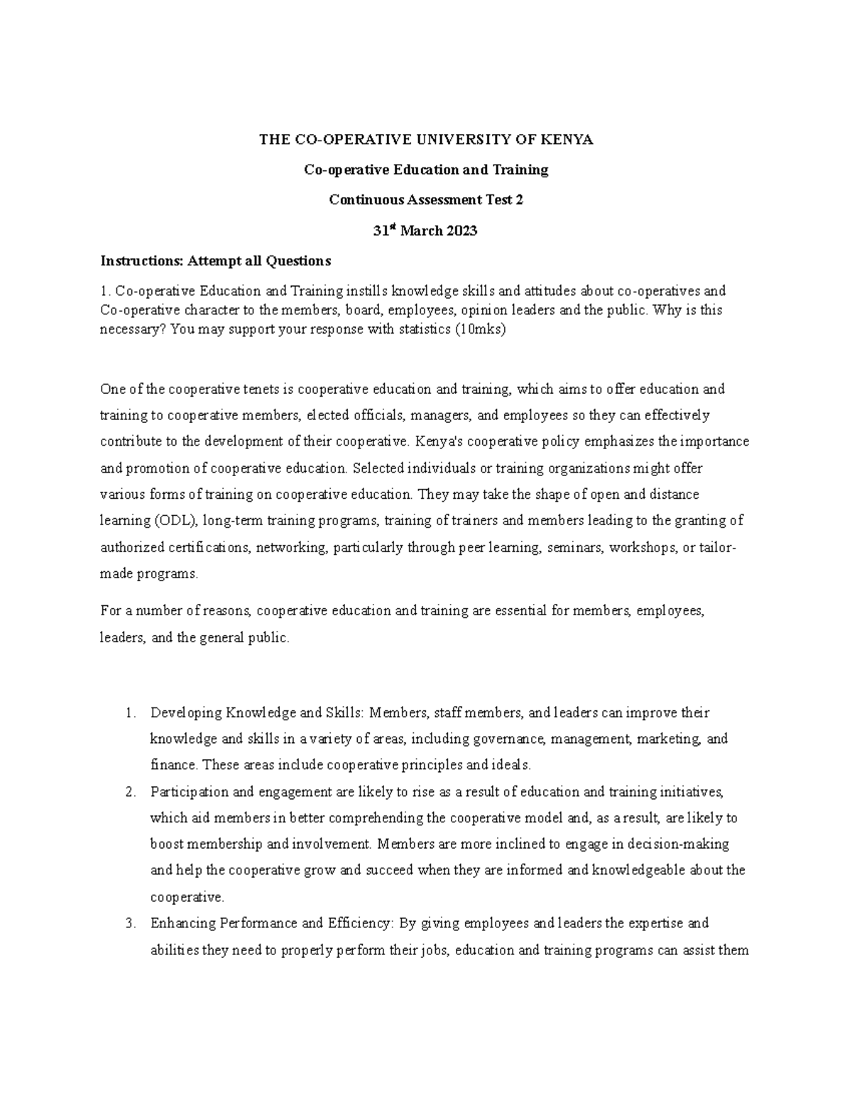 Bachelor- CET- CAT - cat essay exams - THE CO-OPERATIVE UNIVERSITY OF ...