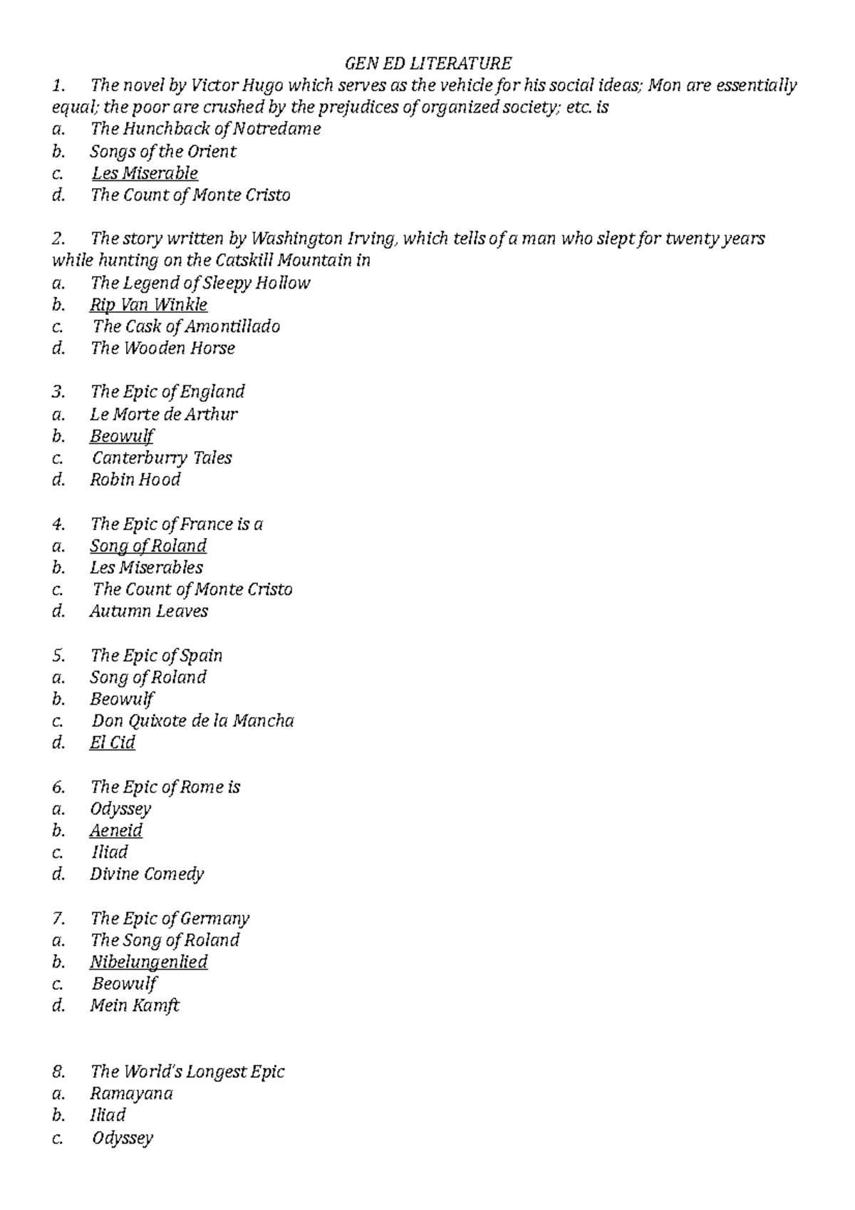 Gen Ed literature - Review - GEN ED LITERATURE The novel by Victor Hugo ...