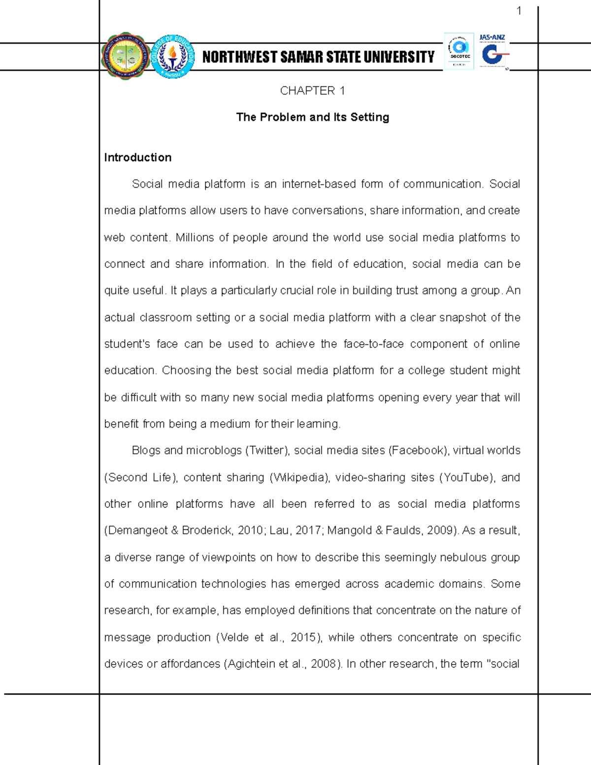 Final NA UWU Chapters 1 5 - NORTHWEST SAMAR STATE UNIVERSITY CHAPTER 1 The Problem and Its ...