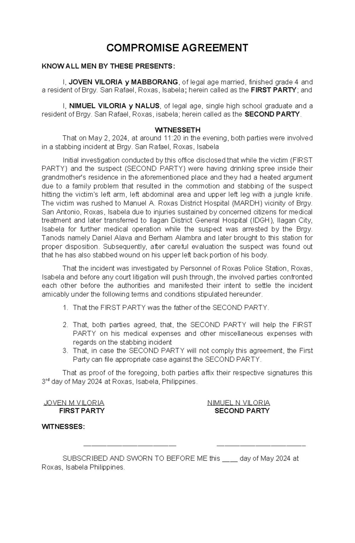 Compromise Agreement - Just an example - COMPROMISE AGREEMENT KNOW ALL ...