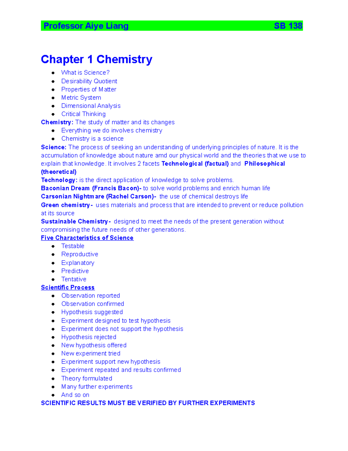 Unit 1 Concepts of Chemistry - Chapter 1 Chemistry What is Science ...