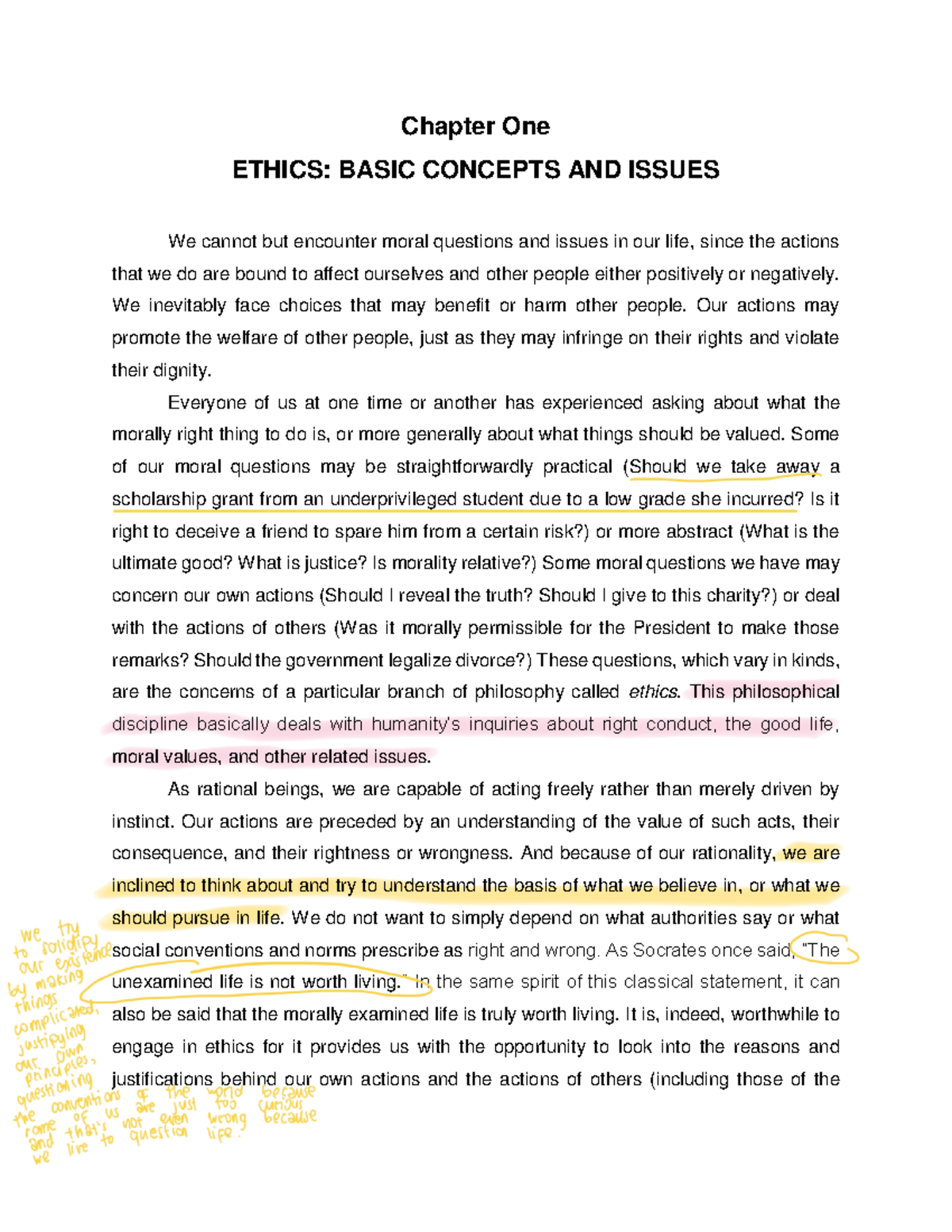 Ch1 Ethics Basic Concepts and Issues - Chapter One ETHICS: BASIC ...