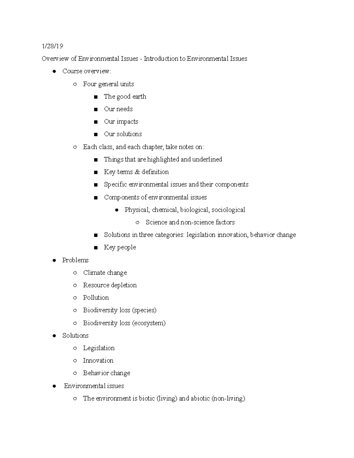 Environmental Science Notes - 1/28/ Overview of Environmental Issues ...