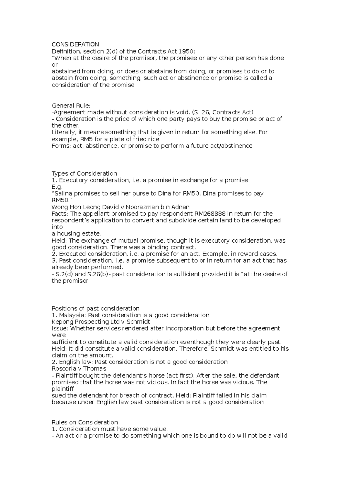 Consideration - note - CONSIDERATION Definition, section 2(d) of the ...