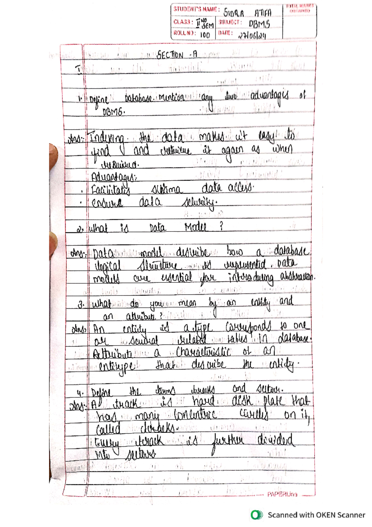 Dbms-2023 - Important questions - SIDRA ATIFA CLASS : TINO SEM SUBJECT ...