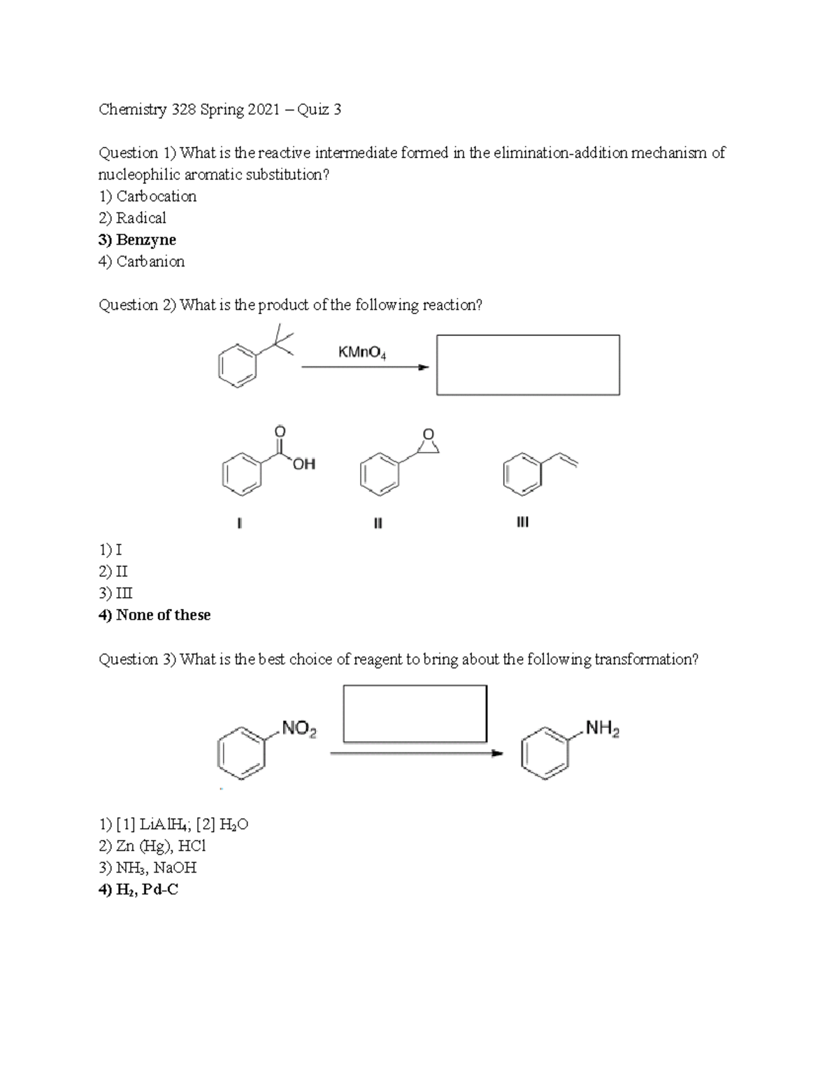 Chemistry 328 Spring 2021 QUIZ 3 - Chemistry 328 Spring 2021 – Quiz 3 ...