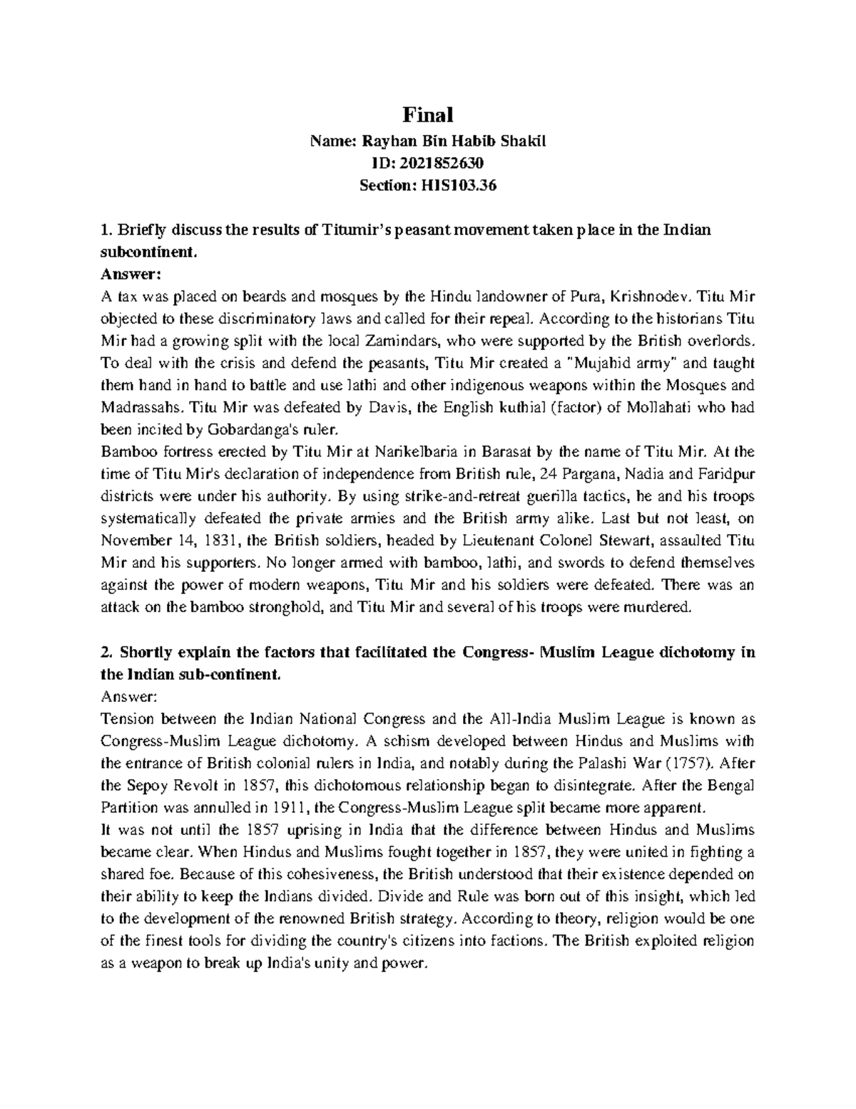 Final report of the course - Final Name: Rayhan Bin Habib Shakil ID ...
