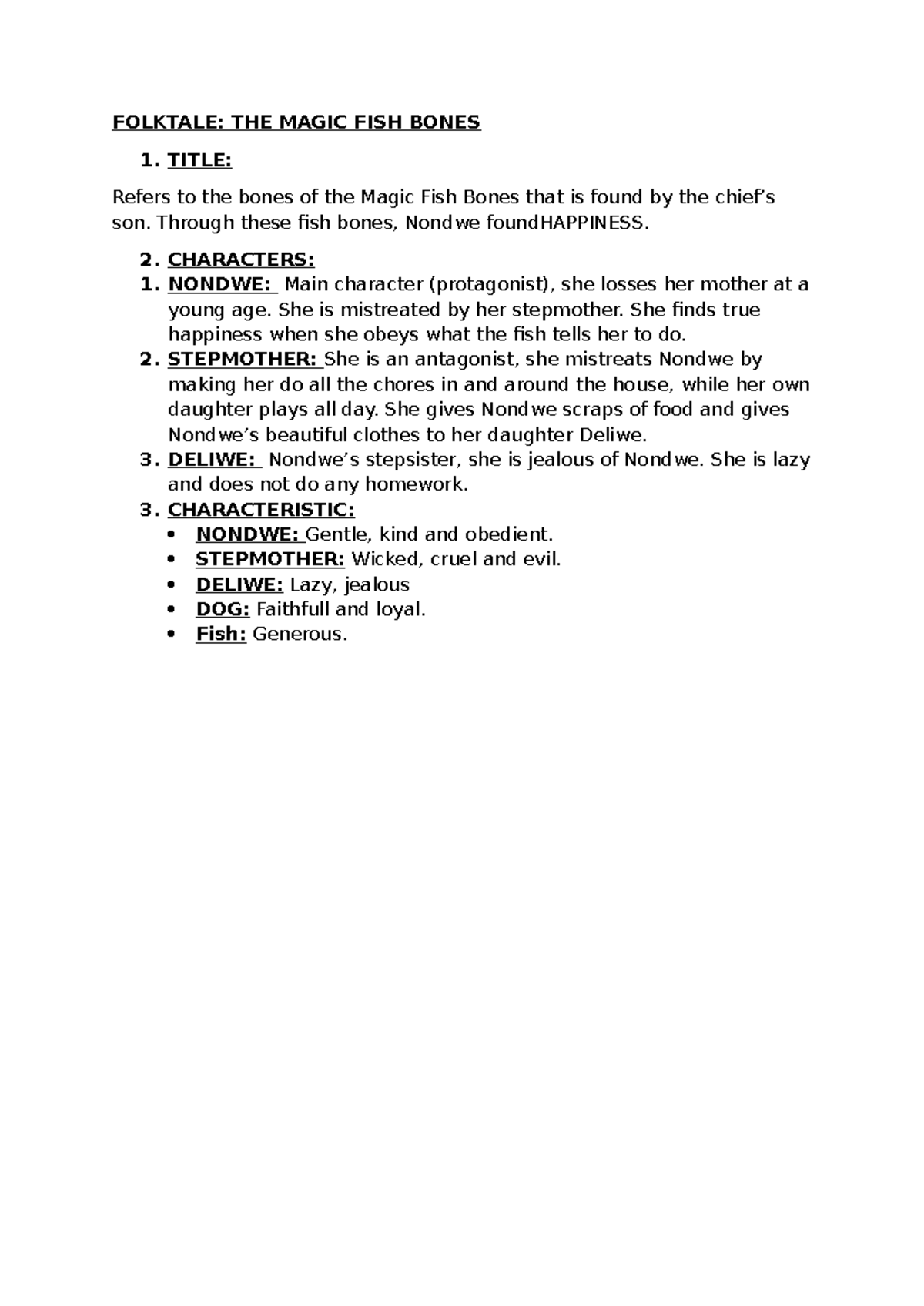 Folktale grade 8- THE MAGIC FISH BONES - FOLKTALE: THE MAGIC FISH BONES ...