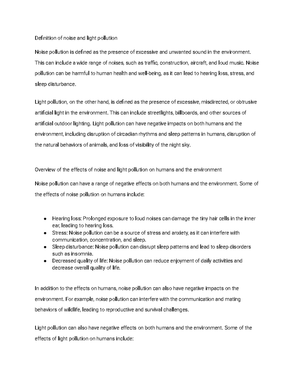 Noise and Light Pollution - Definition of noise and light pollution ...