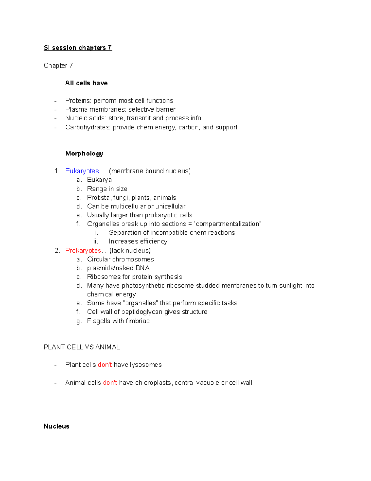 Bio: 117 Chapters 6/7 review - SI session chapters 7 Chapter 7 All ...