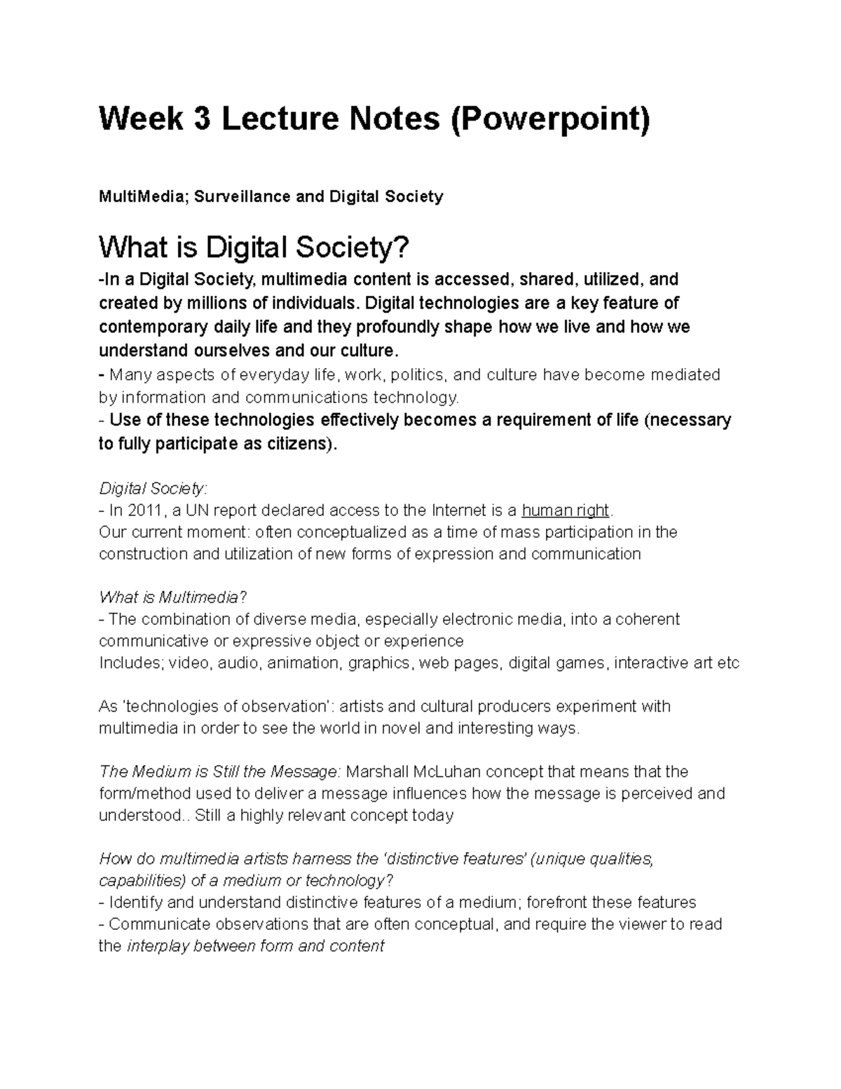 MMedia 1A03 Notes - Dr. Shin - Week 3 Lecture Notes (Powerpoint ...