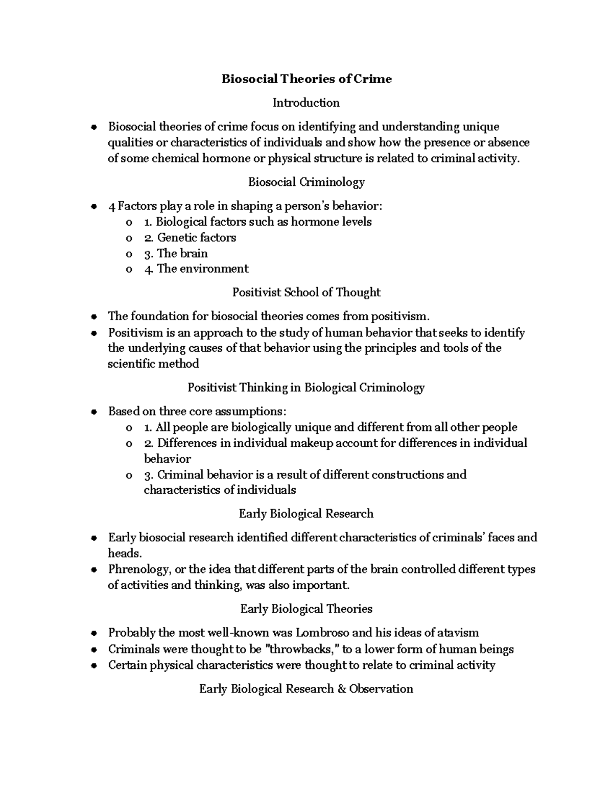 Intro to Criminology Ch. 3 Notes - Biosocial Theories of Crime ...