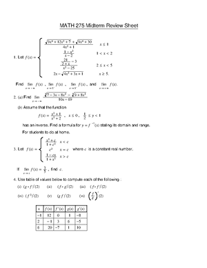 Formula Sheet - MATH 275 - Studocu
