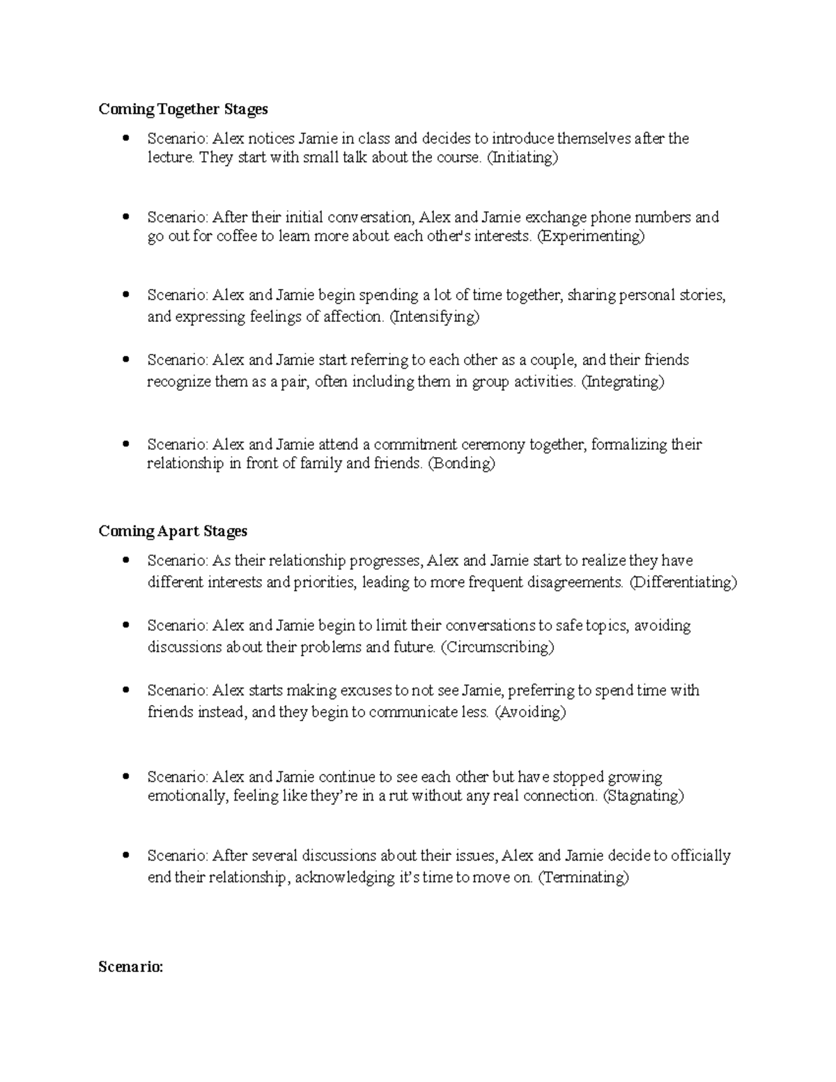 Knapp's Relational Stages Activity - Coming Together Stages Scenario ...