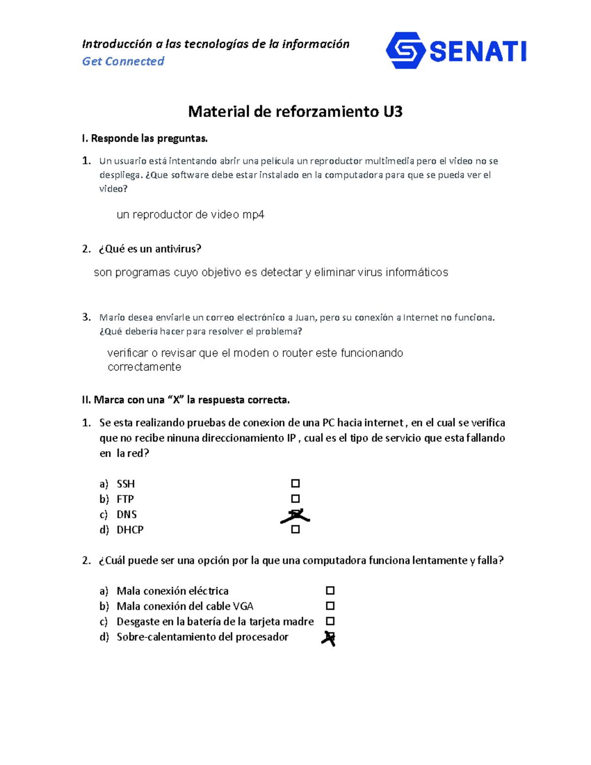 Reforzamineto 1,2y3 - pdf de la clase - Get Connected Material de reforzamiento U I. Responde ...