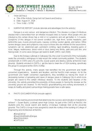 Narrative Report Group 3 - Doc. Code: UMC-QF- Revision No.: 01 ...