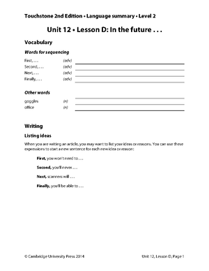 Unit 12 - Lesson A What's next - Touchstone 2nd Edition • Language ...