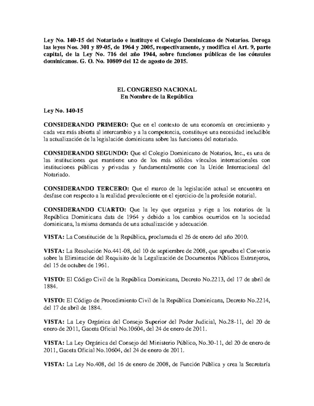 Ley del Notariado - Notarial - Ley No. 140-15 del Notariado e instituye ...