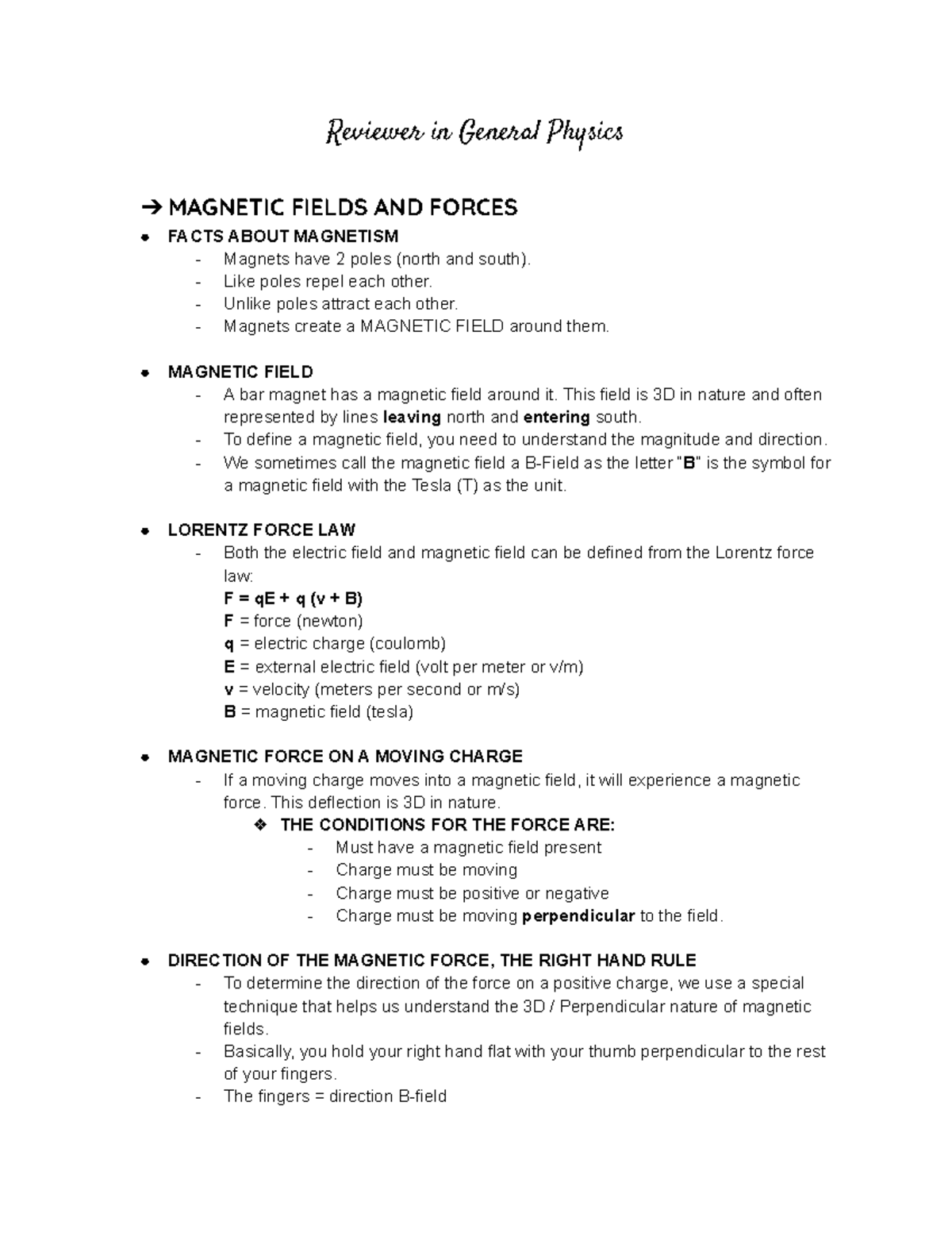 Reviewer IN GEN Physics - Reviewer in General Physics MAGNETIC FIELDS ...