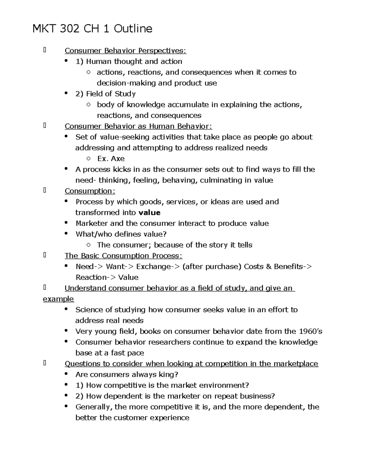 MKT 302 CH 1 Outline - Summary Consumer Behavior - MKT 302 CH 1 Outline ...