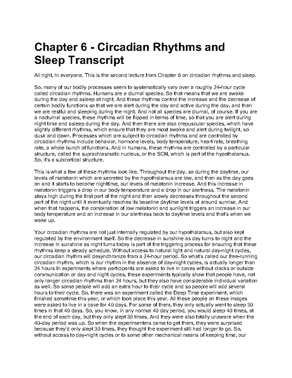 Chapter 6, Circadian Rhythms and Sleep - Chapter 6 - Circadian Rhythms and Sleep Transcript All ...