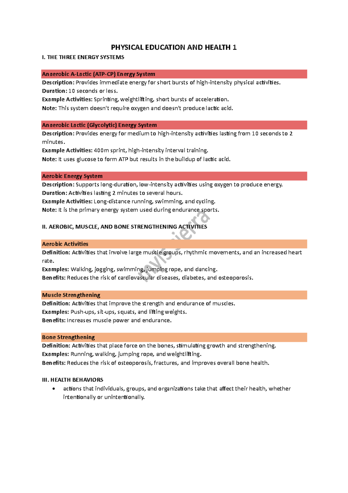 Handout PEH - Brrtt - PHYSICAL EDUCATION AND HEALTH 1 I. THE THREE ...