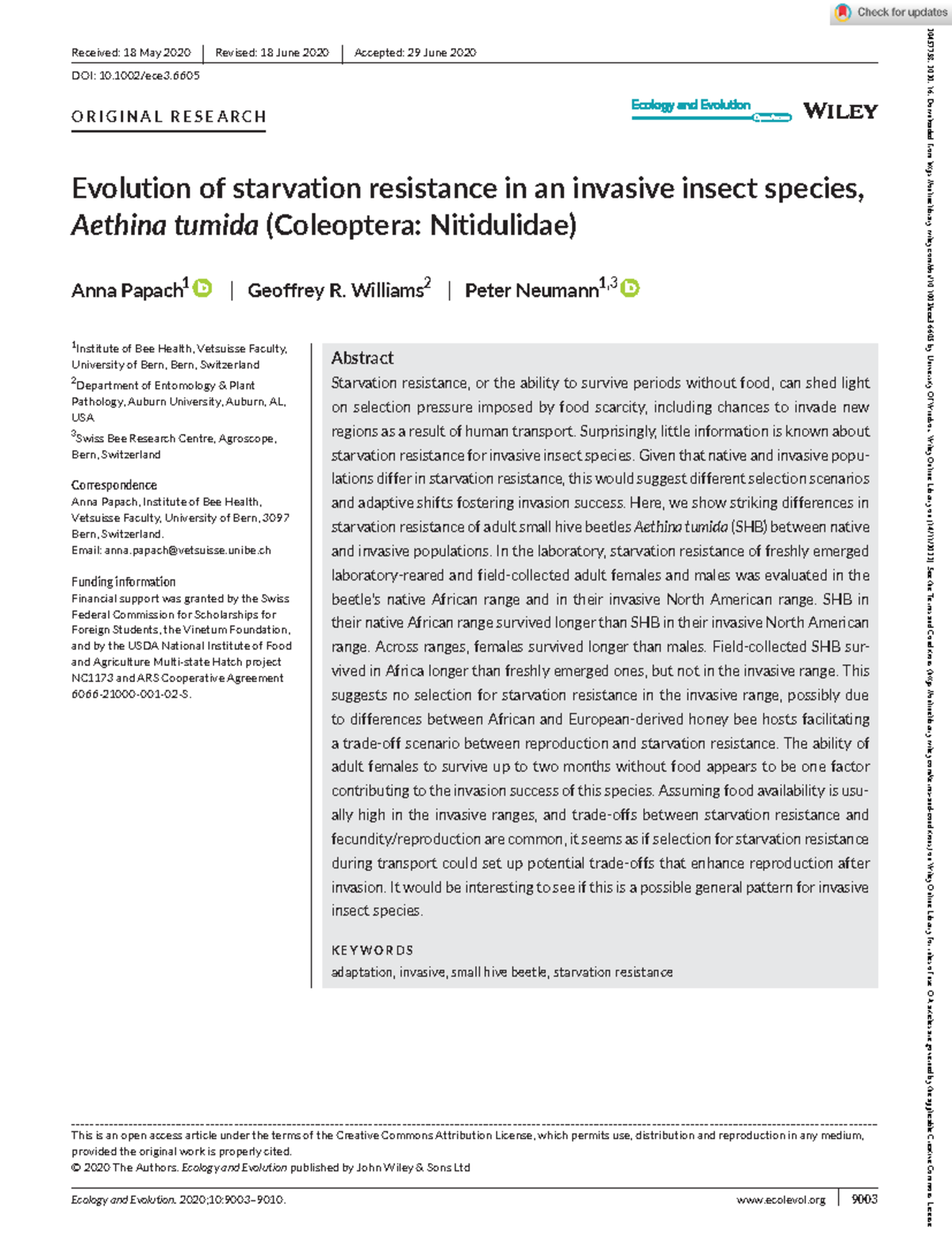 Ecology and Evolution - 2020 - Papach - Evolution of starvation ...