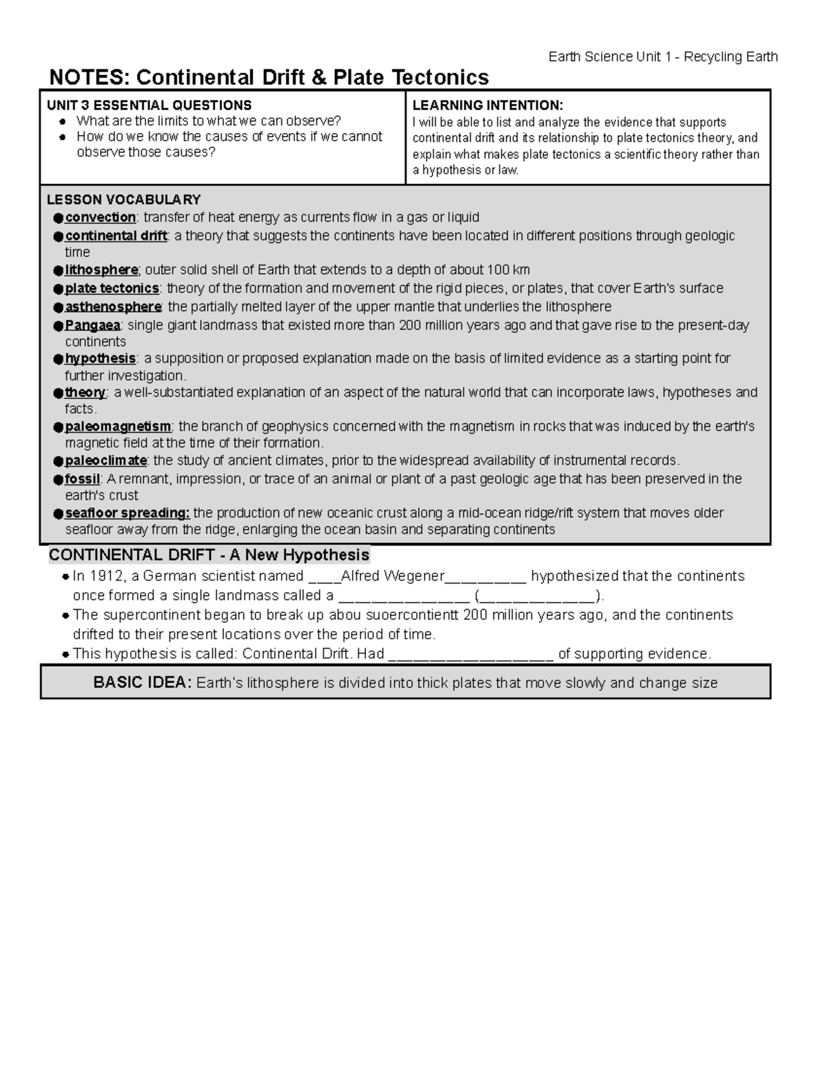Copy of Copy of FIB Notes - Continental Drift & Plate Tectonics - NOTES ...