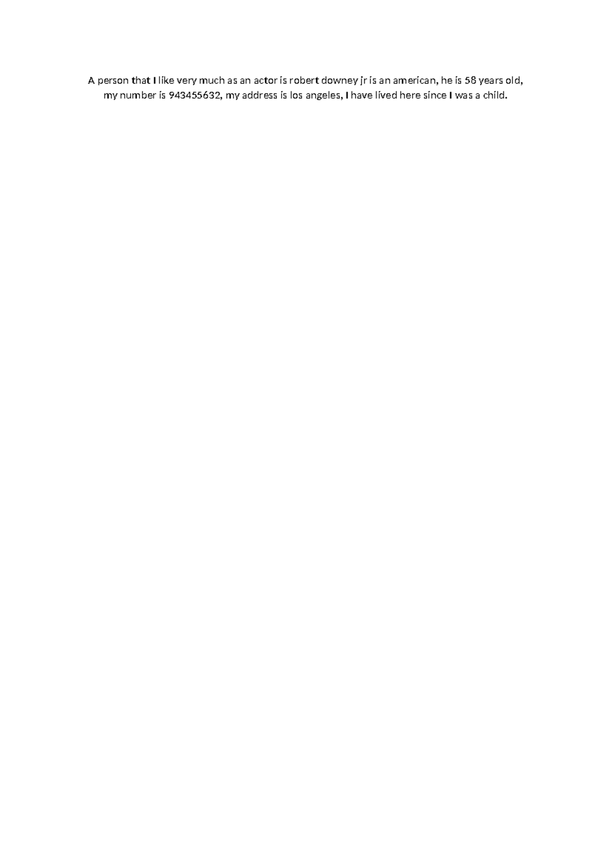 Favorite actor - WRITING - Ingles II - A person that I like very much ...