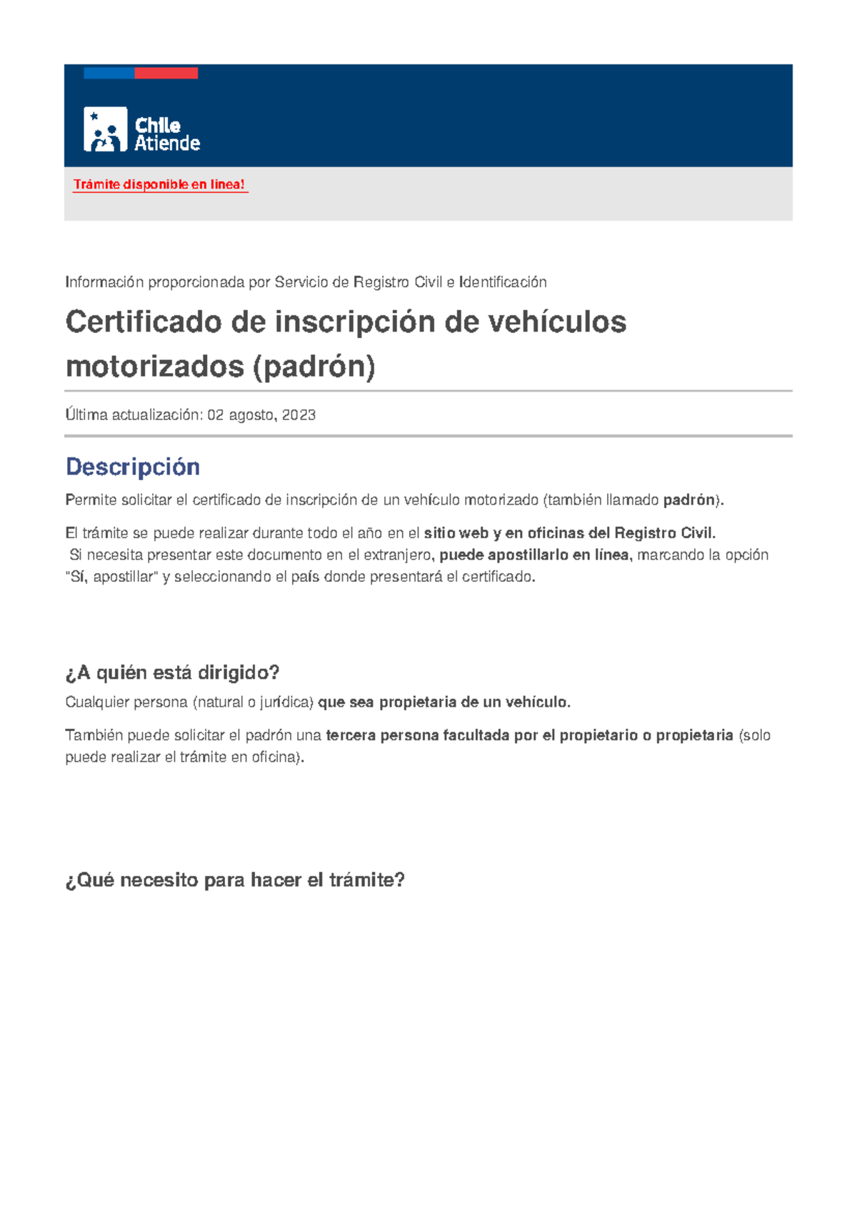 Certificado de inscripción de vehículos motorizados (padrón) - Trámite ...